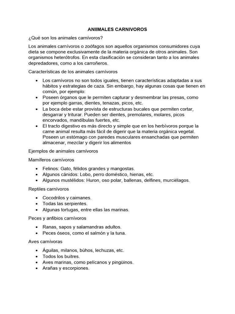 Características de Animales Carnívoros, Herbívoros y Omnívoros | PDF ...