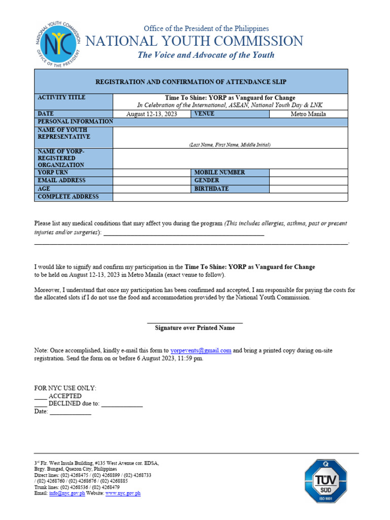 A Confirmation Slip YORP As Vanguard For Change | PDF | Philippines