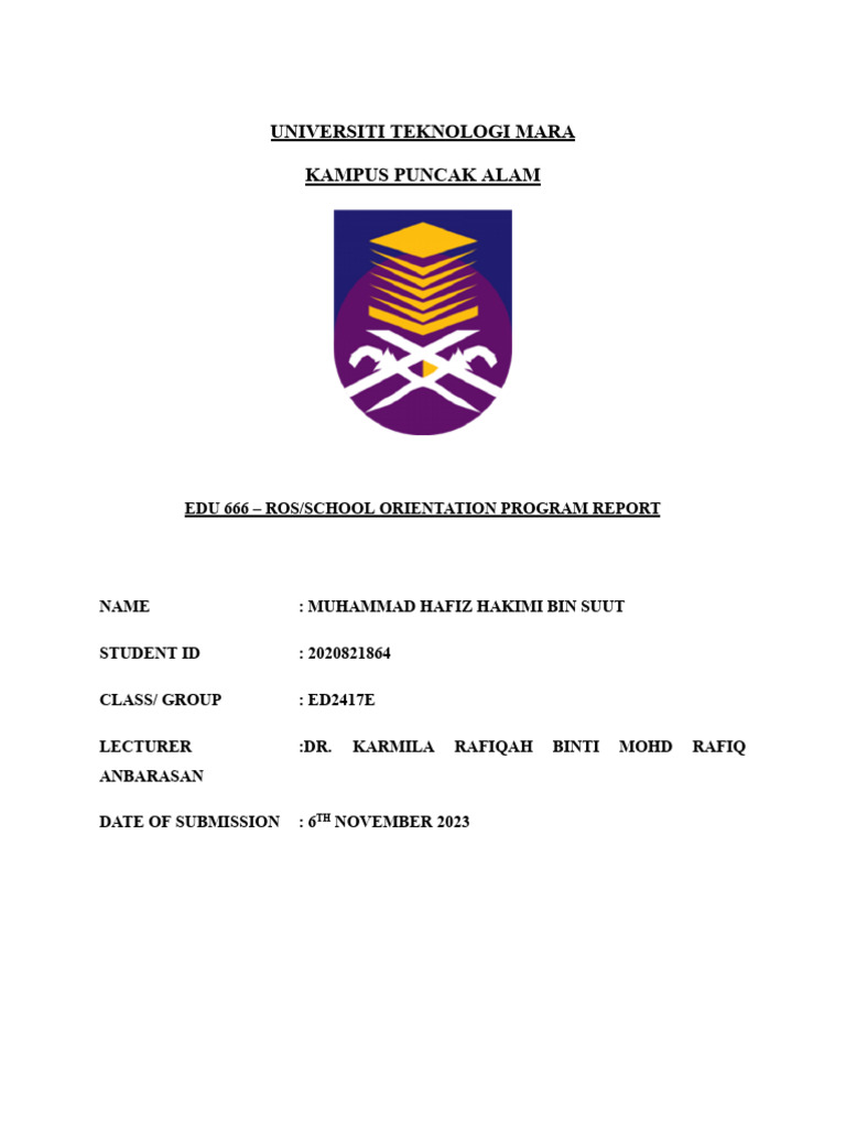 ROS Report - MUHAMMAD HAFIZ HAKIMI BIN SUUT-2020821864 | PDF | Teachers