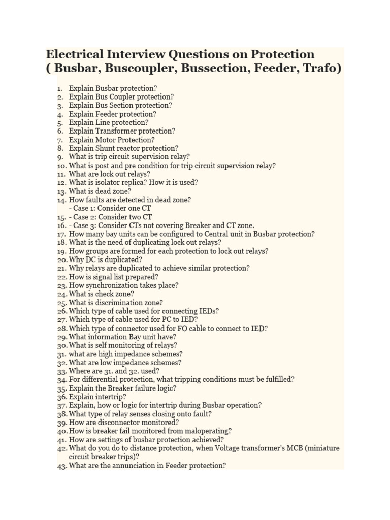 Electrical Interview Questions on Protection | PDF | Relay | Transformer