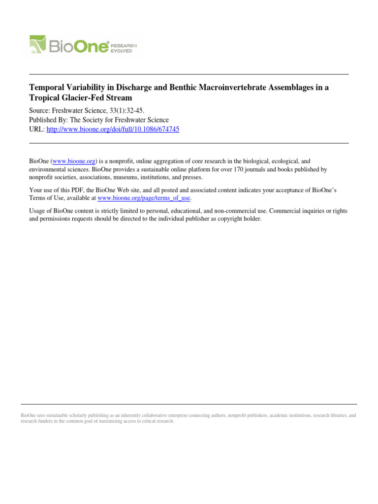 Jacobsen Et Al. - 2014 - Temporal Variability in Discharge and Benthic Macroinvertebrate ...