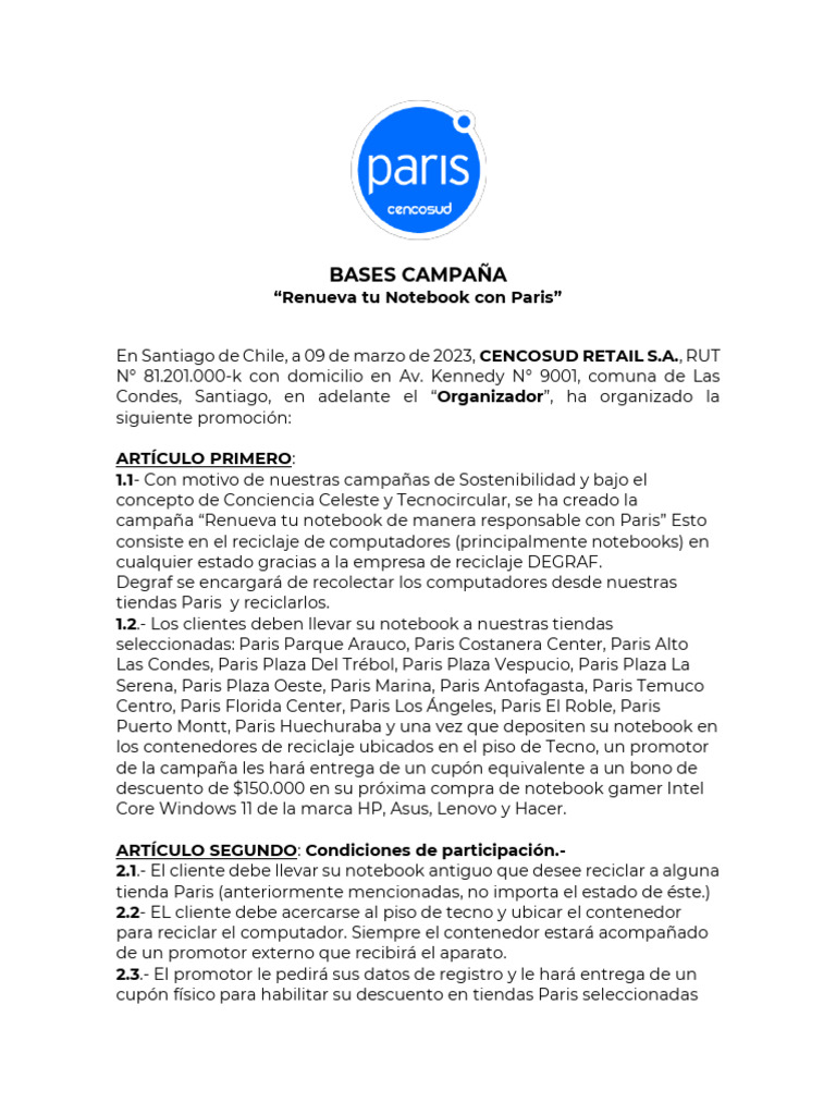 Bases Legales Tecno Circular 10mar23 | PDF | Cupón