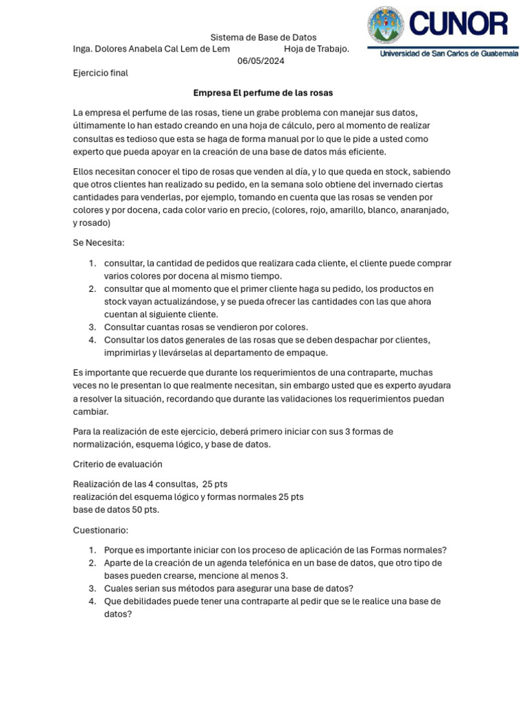 Hoja de Trabajo, Ejercicio Final 6-05-2024 | PDF | Crecimiento personal y profesional