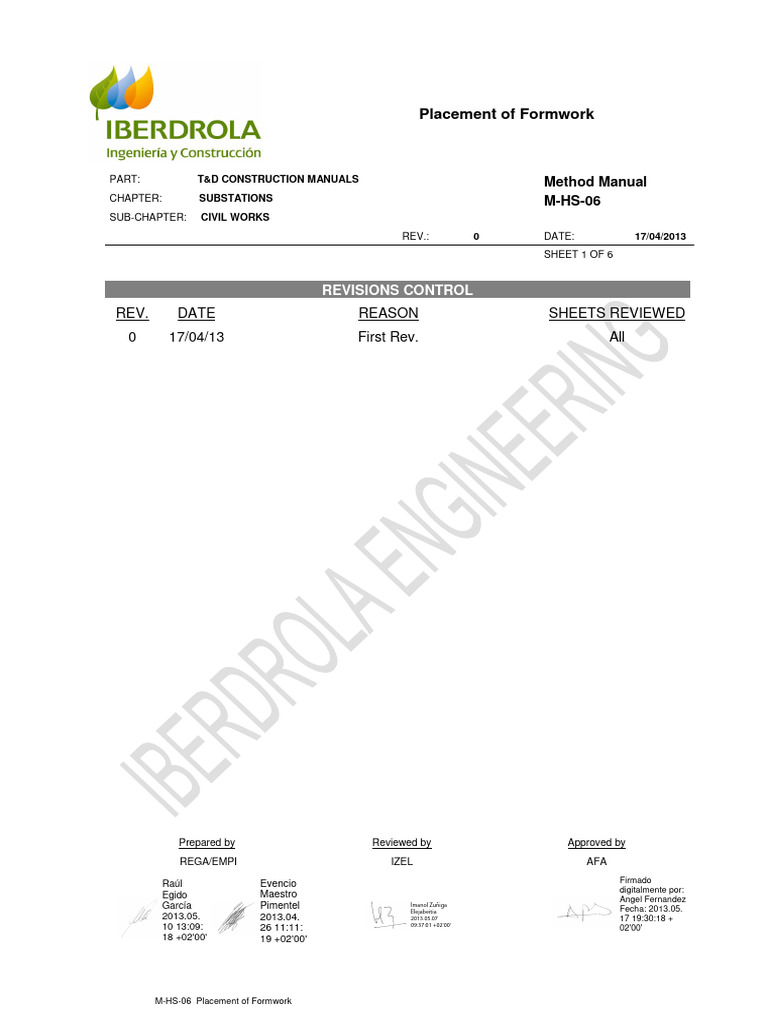 MHS06-Placement of Formwork-Rev0 | PDF | Concrete | Specification (Technical Standard)
