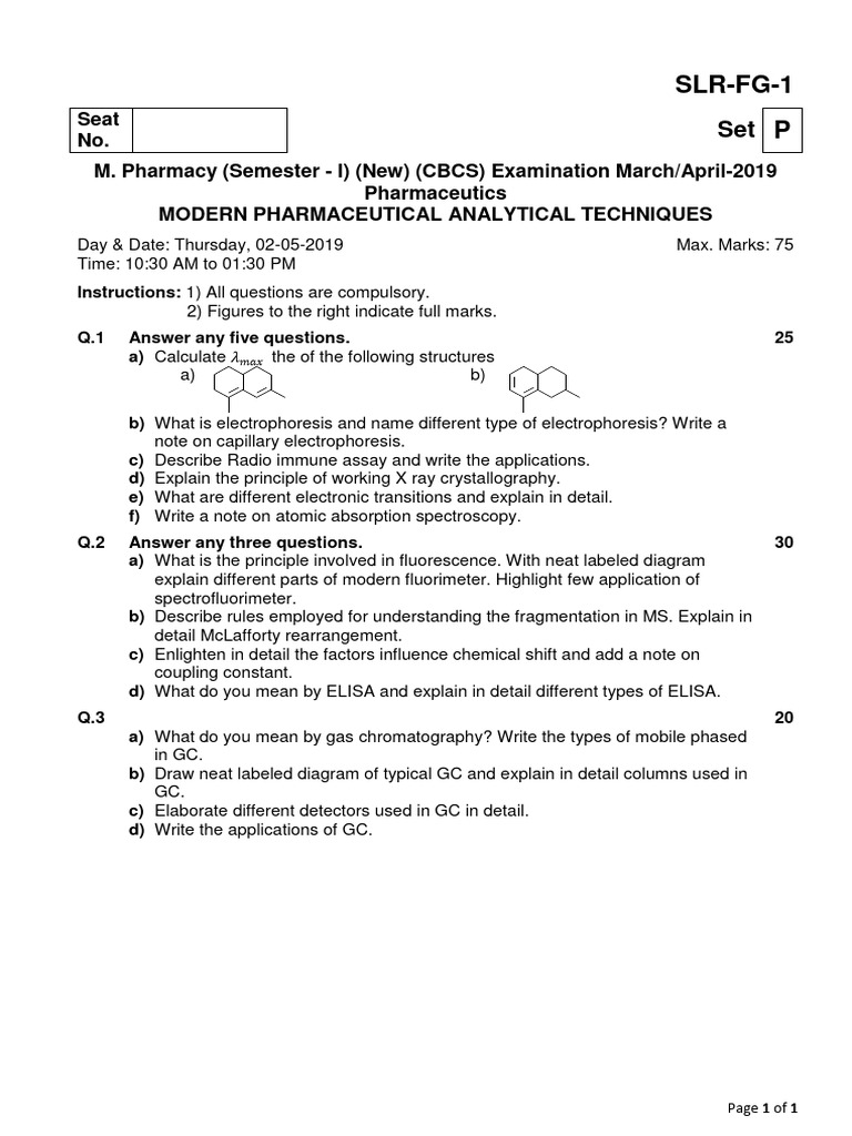 5.19 M.Ph. PQA Question Paper Pahsu | PDF | Gas Chromatography ...