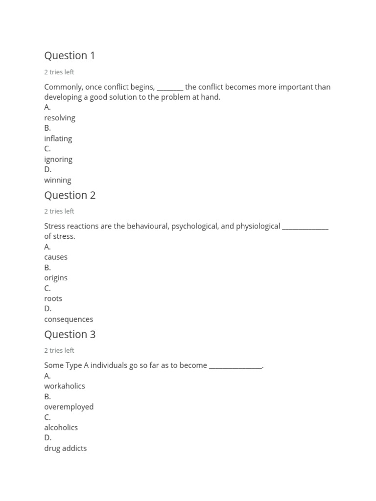 Conflict and Stress Management Quiz | PDF | Stress (Biology ...