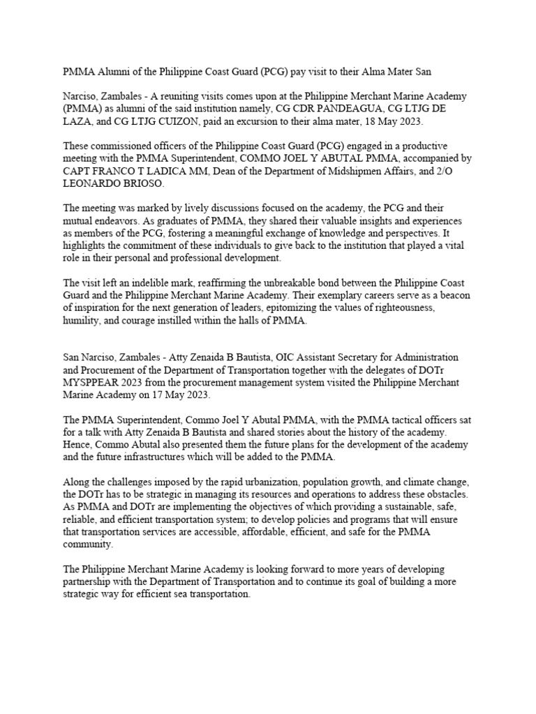 PMMA Alumni of The Philippine Coast Guard | PDF | Transport | Economies