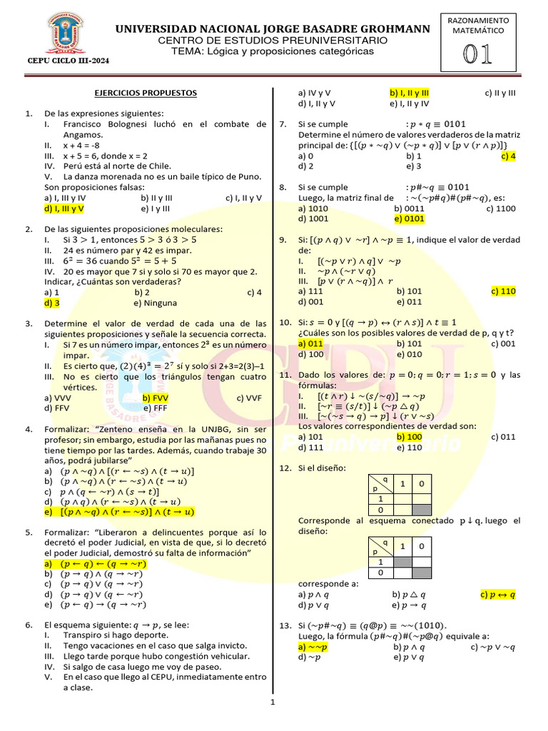 P - 01 RM 2024 Iii | PDF | Proposición | Sintaxis (Lógica)