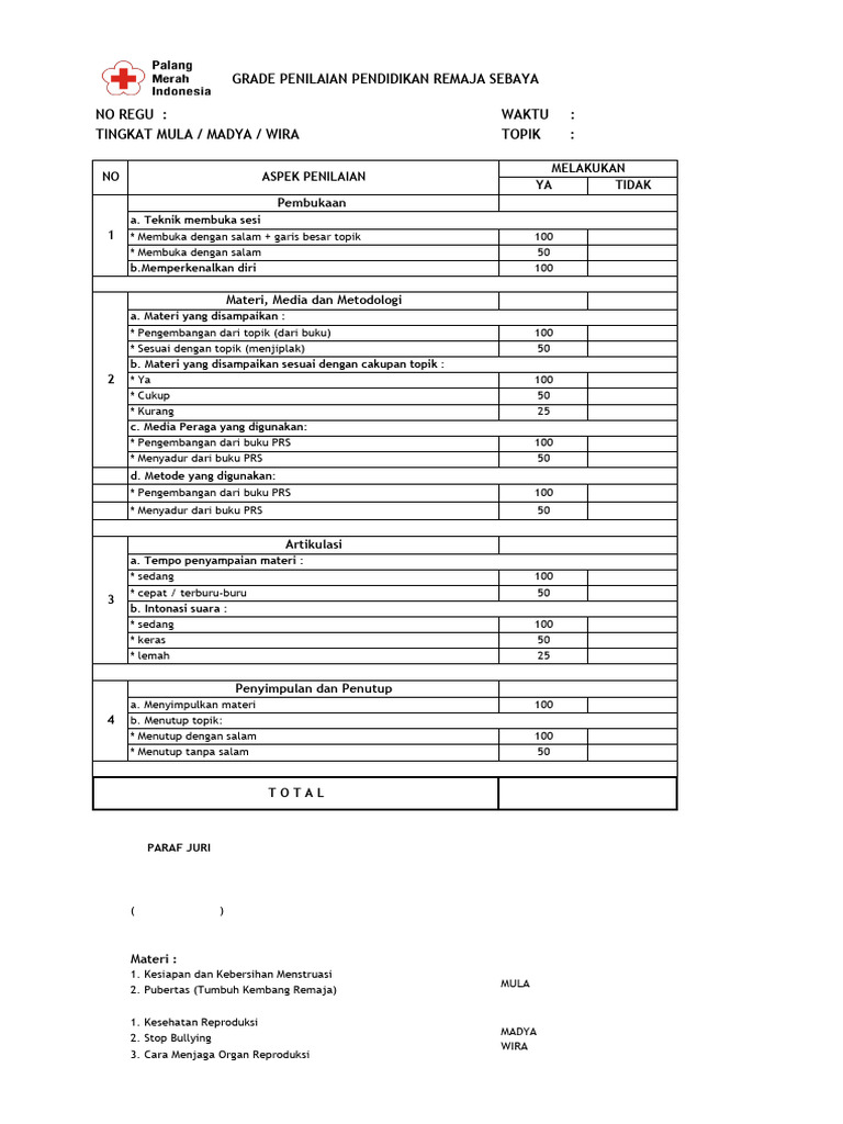Penilaian Lomba PRS | PDF
