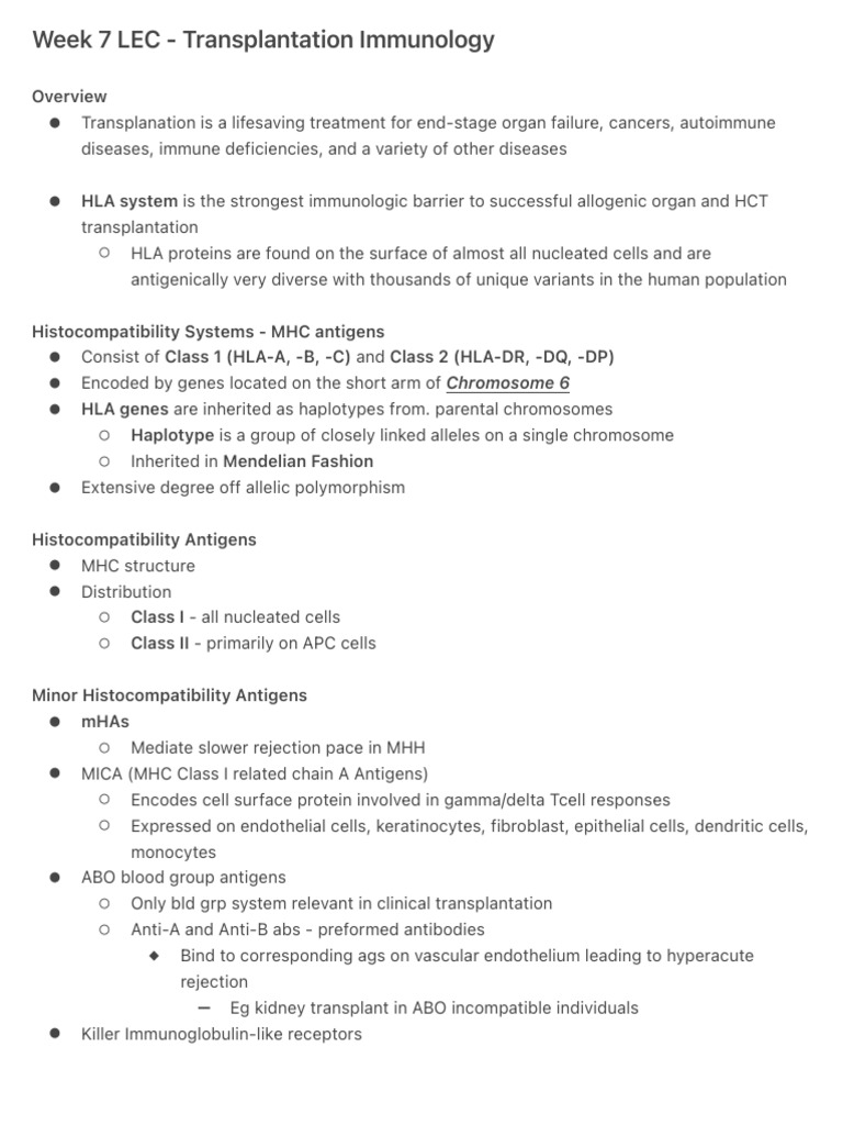 Week 7 LEC - Transplantation Immunology | PDF | Transplant Rejection ... Week 7 LEC - Transplantation Immunology | PDF | Transplant Rejection ...