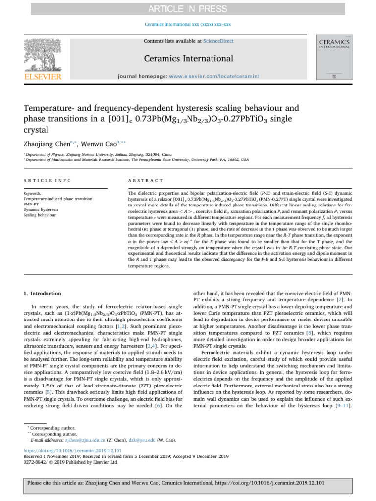 2019 Temperature- And Frequency-Dependent Hysteresis Scaling Behaviour and Phase Transitions in ...