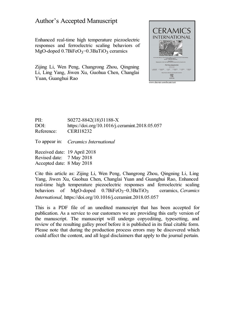 2018 Enhanced Real-Time High Temperature Piezoelectric Responses and Ferroelectric Scaling ...