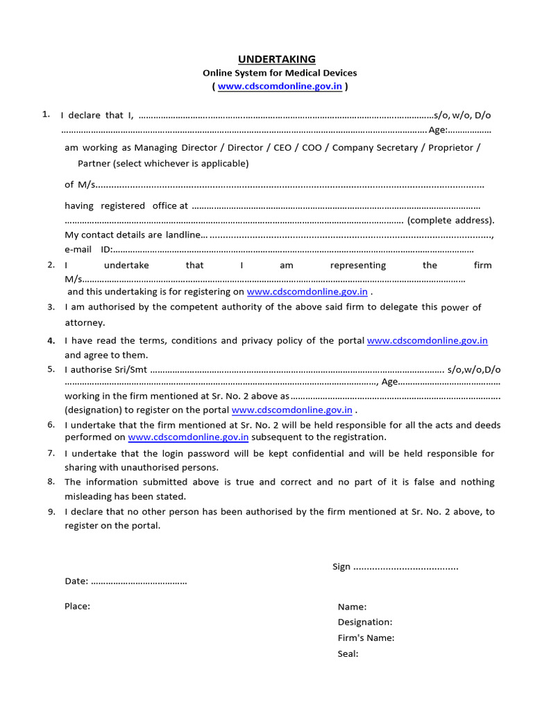 Medical Device Registration Undertaking | PDF | Computer Security ...