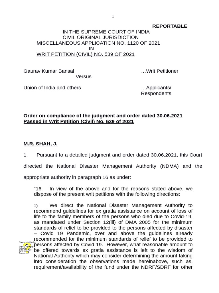 Gaurav Kumar Bansal Compliance Order On Mis. Appl. No. 1120 of 2021 ...