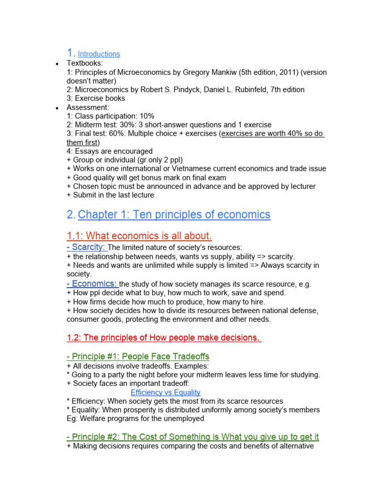 Principles of Microeconomics Chapter 1 - 10 Principles | PDF ...