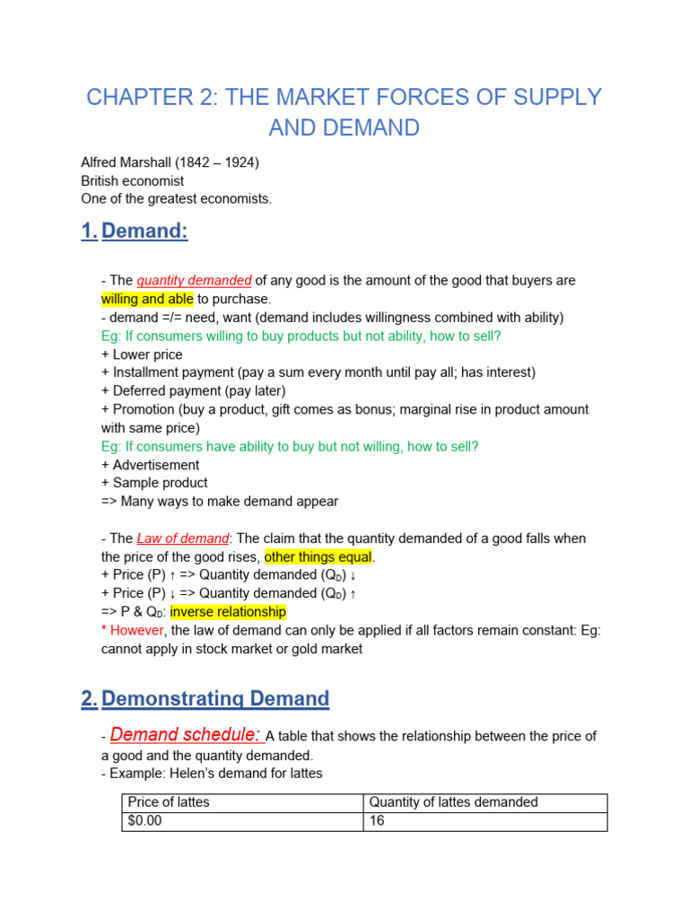 Principles of Microeconomics Chapter 2 - Market Forces of Supply and Demand | PDF | Demand ...