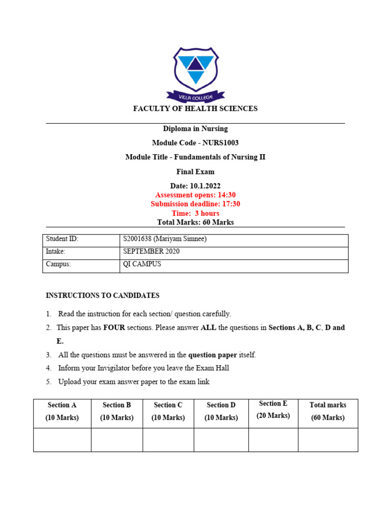 Nursing Exam Instructions | PDF | Diseases And Disorders | Medicine