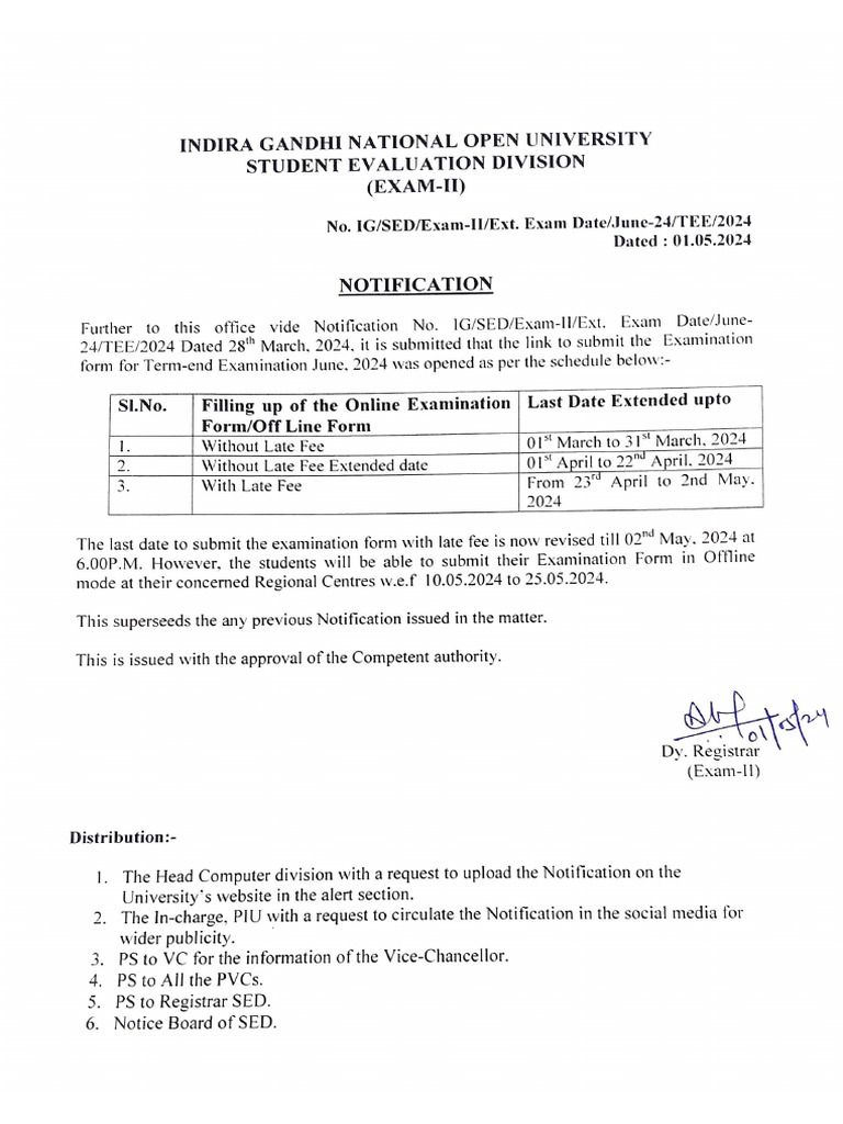Notification Regarding Submission of Examination Form | PDF