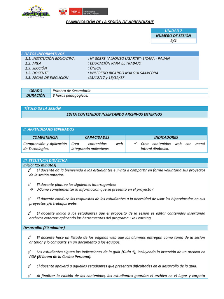 Planificación de La Sesión de Aprendizaje | PDF | Modificación de comportamiento | Aprendizaje