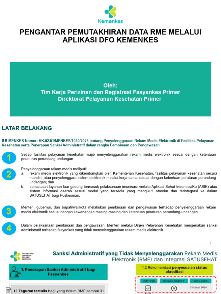 Pengantar Pemutakhiran Data RME Klinik Dalam DFO | PDF
