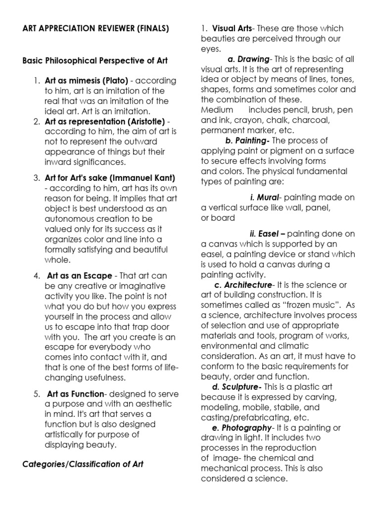 Art Appreciation Reviewer Finals | PDF | Color | Paintings