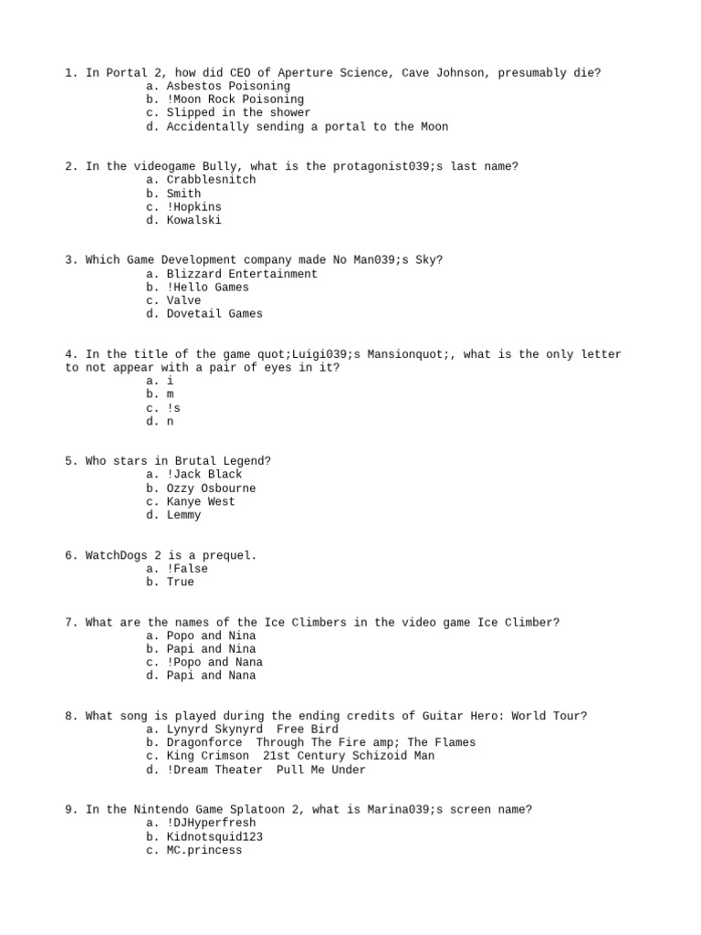 Video Game and Trivia Quiz Questions | PDF | General Secretary Of The ...