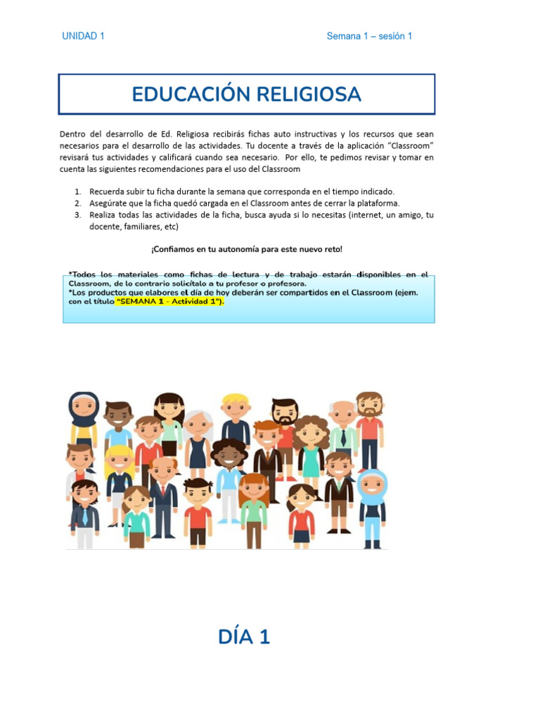 Educación Religiosa: Unidad 1, Semana 1 | PDF