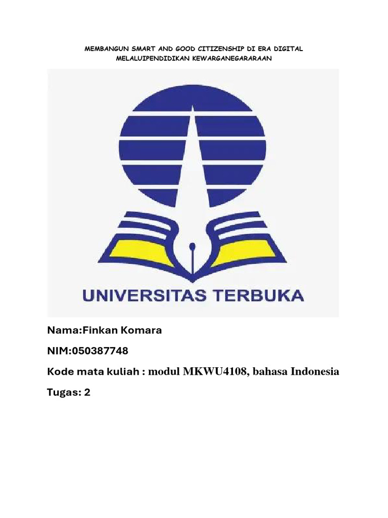 Tugas 2 Modul MKWU4108, Bahasa Indonesia, Finkan | PDF