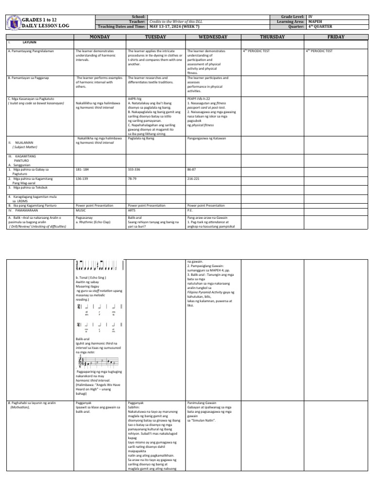 DLL - Mapeh 4 - Q4 - W7 | PDF