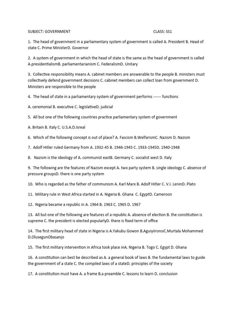 Government ss1. SUBJECT - GOVERN-WPS Office | PDF | Separation Of ...