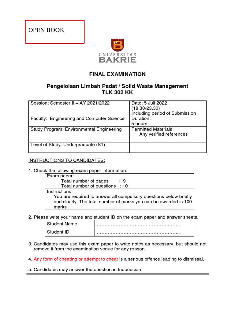 Solid Waste Management Exam 2022 | PDF | Waste | Municipal Solid Waste