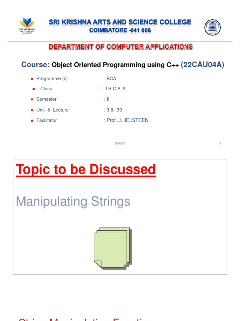 UNIT 03 - Lecture 30 - Manipulating String | PDF | String (Computer Science) | Pointer (Computer ...