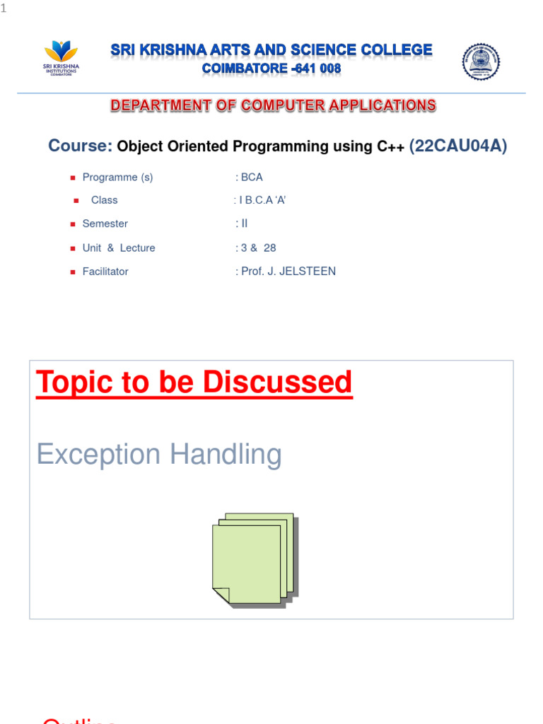 UNIT 03 - Lecture 28 - Exception Handling | PDF | C++ | Software Engineering
