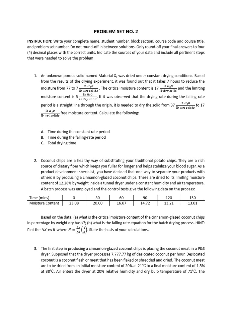 Problem Set No. 2 (Drying - Humidification) | PDF | Humidity | Clothes Dryer