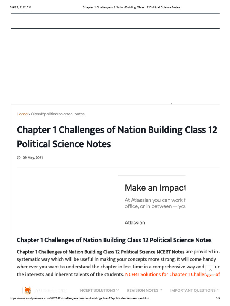 Class 12 Political Science Notes: Nation Building | PDF | Partition Of ...