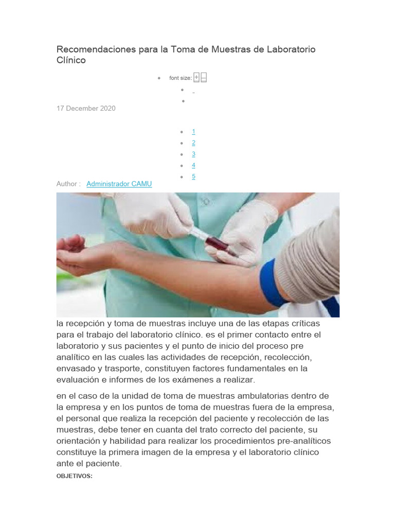 Recomendaciones para Toma de Muestras Clínicas | PDF | Especialidades ...