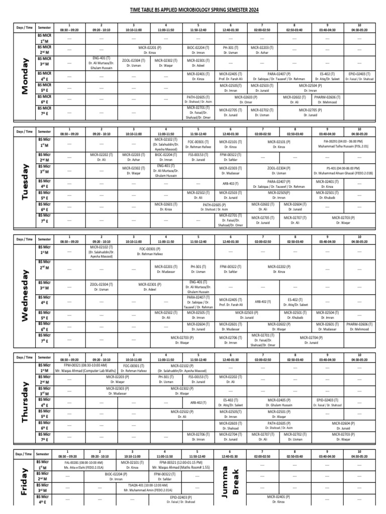 BS Applied Microbiology Time Table (Final) | Download Free PDF ...