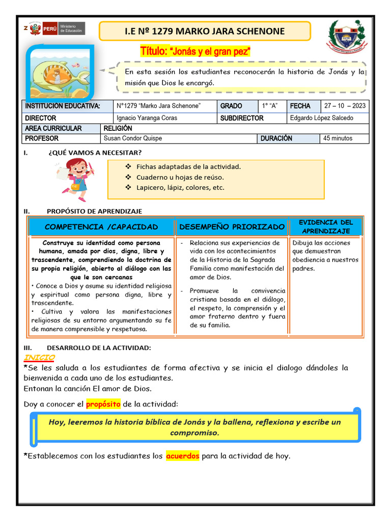 Aprendizaje de Jonás y el Gran Pez | PDF | Jonás | Dios