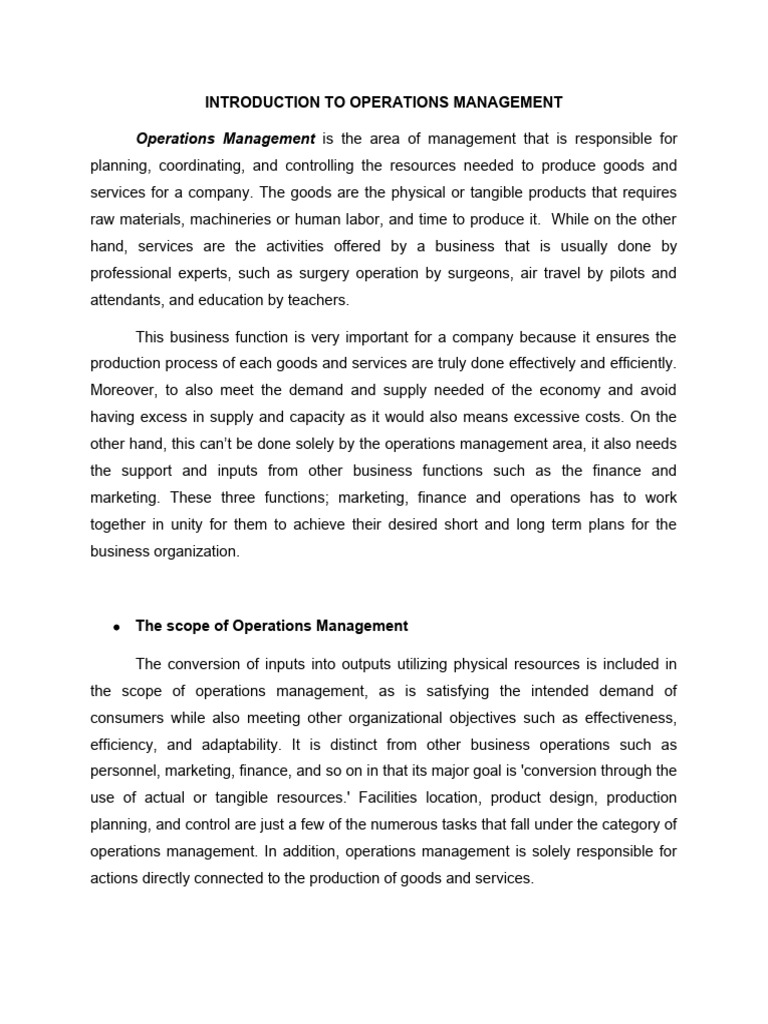ACTIVITY1 INTRODUCTION TO OPERATIONS MANAGEMENT | PDF | Operations Management | Goods