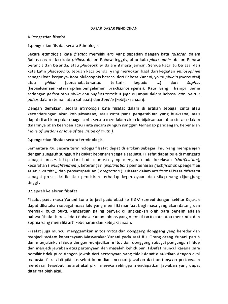 Dasar Dasar Pendidikan | PDF | Filsafat