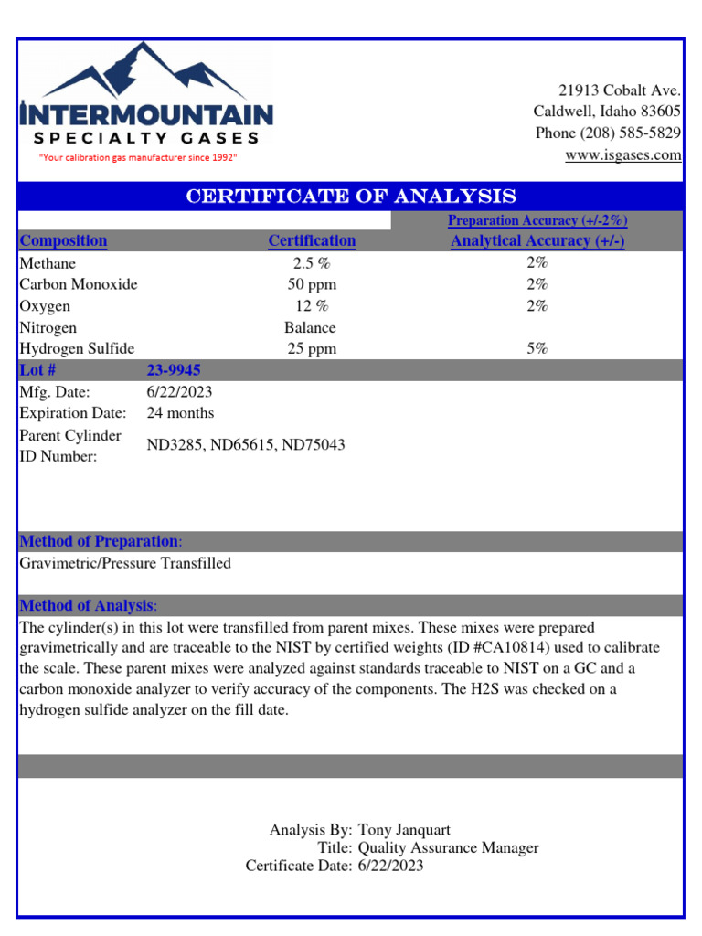 Certificate of Analysis: Composition Certification Analytical Accuracy ...