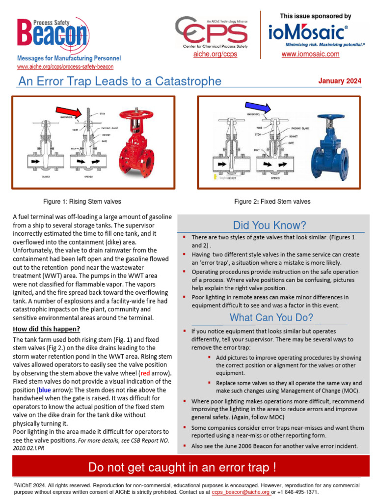 January 2024 CCPS Process Safety Beacon | PDF | Valve | Gasoline