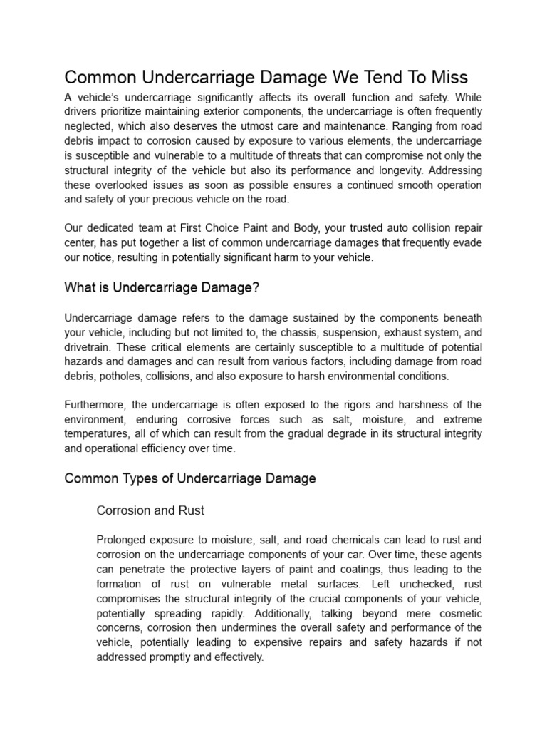 Common Undercarriage Damage Explained | PDF | Corrosion | Leak