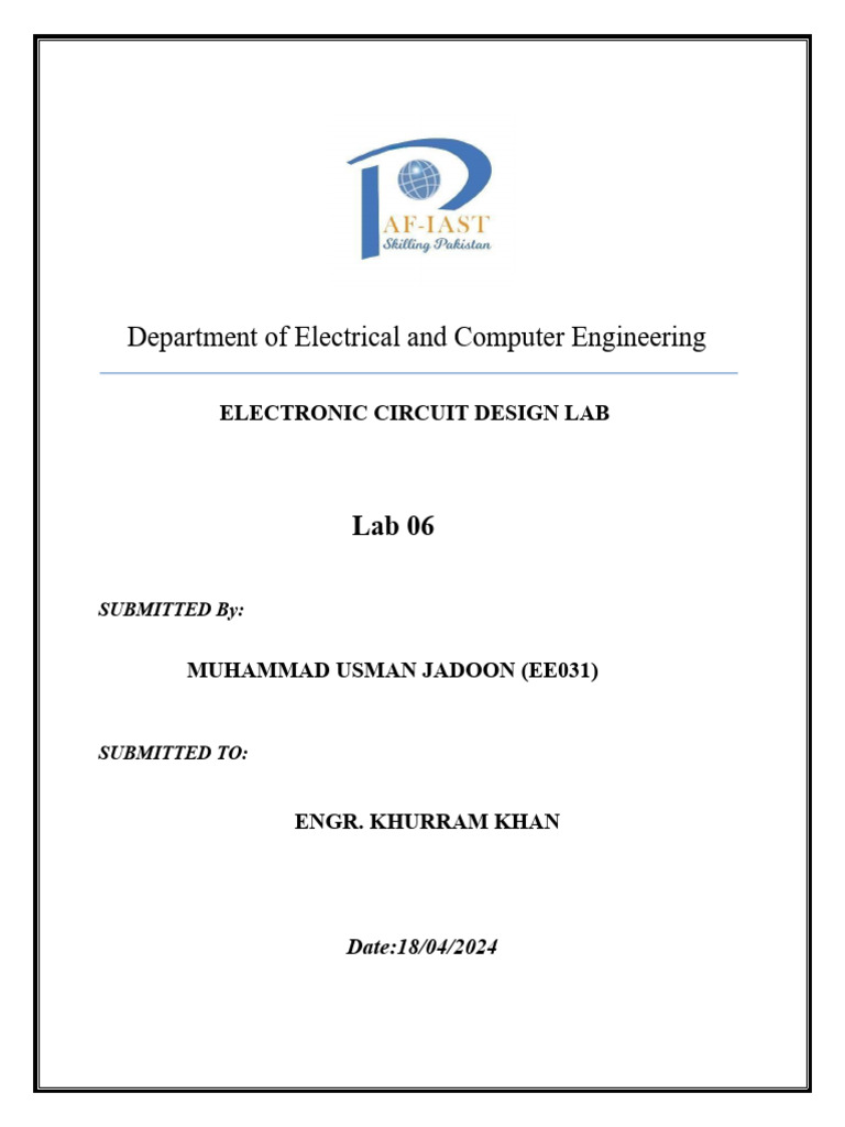 ECD Lab Report 6 Usman | PDF | Amplifier | Field Effect Transistor ECD Lab Report 6 Usman | PDF | Amplifier | Field Effect Transistor