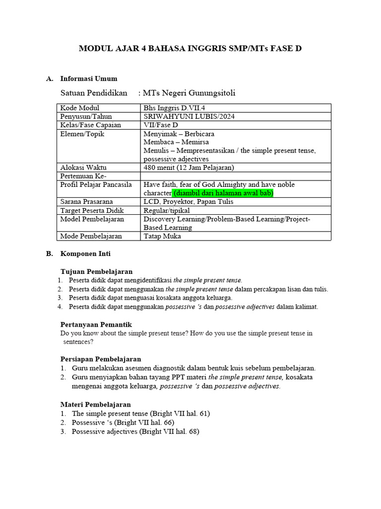BAB 4 - MODUL AJAR BRIGHT SMP GRADE VII | PDF | Karier & Perkembangan