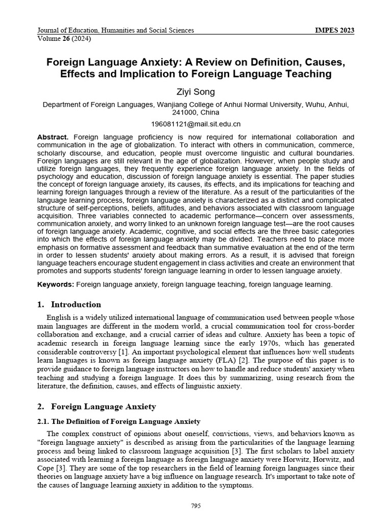 Foreign Language Anxiety Insights | PDF | Second Language Acquisition ...