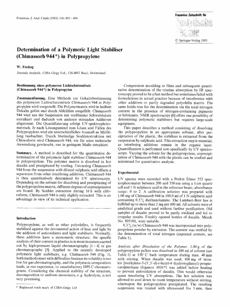 Freitag Method To Determine UV Stabilizer | PDF | Ultraviolet–Visible ...