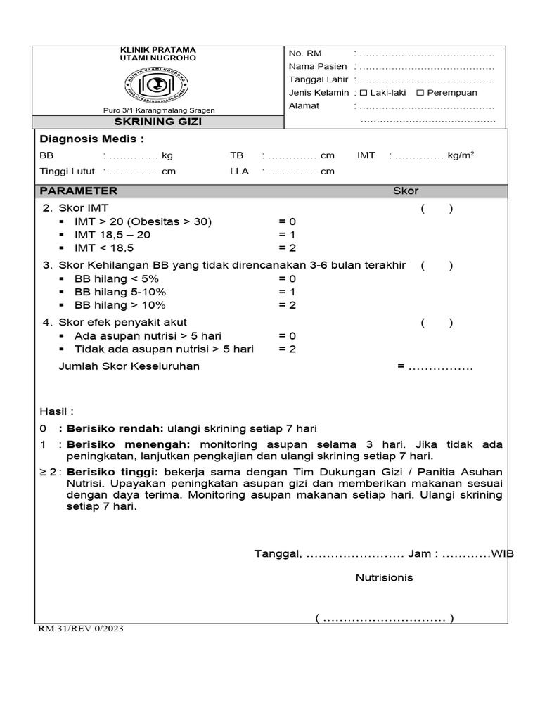 Skrining Gizi Klinik Pratama | PDF