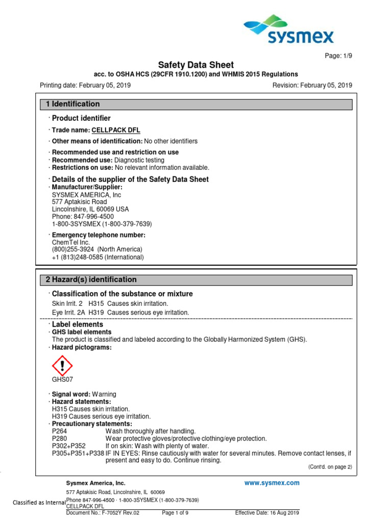CELLPACK DFL Safety Data Sheet | Download Free PDF | Chemistry ...