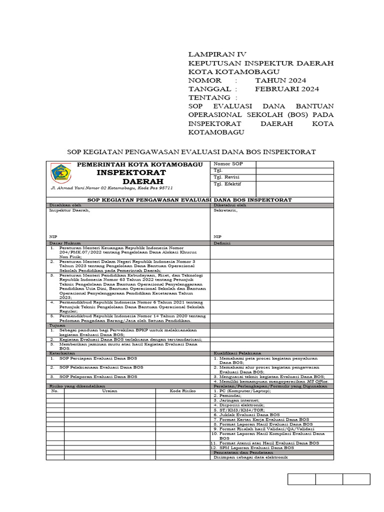 Lampiran SOP Evaluasi Dana BOS | PDF
